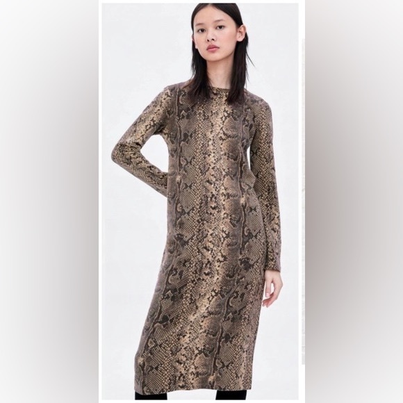 Zara | Dresses | Zara Snakeskin Animal Print Sweater Midi Dress | Poshmark